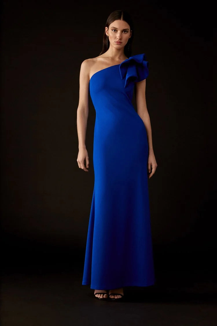 Scuba Crepe One-Shoulder Gown 243746 – Tracy Brent Collections 1